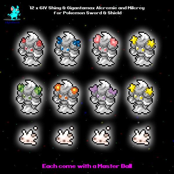 8 x Shiny 6IV Gigantamax Alcremie + 4 x Shiny 6IV Gigantamax Milcery ...