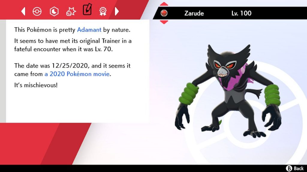 6IV Zarude in Dada form with pink scarf cape holding Master Ball for ...