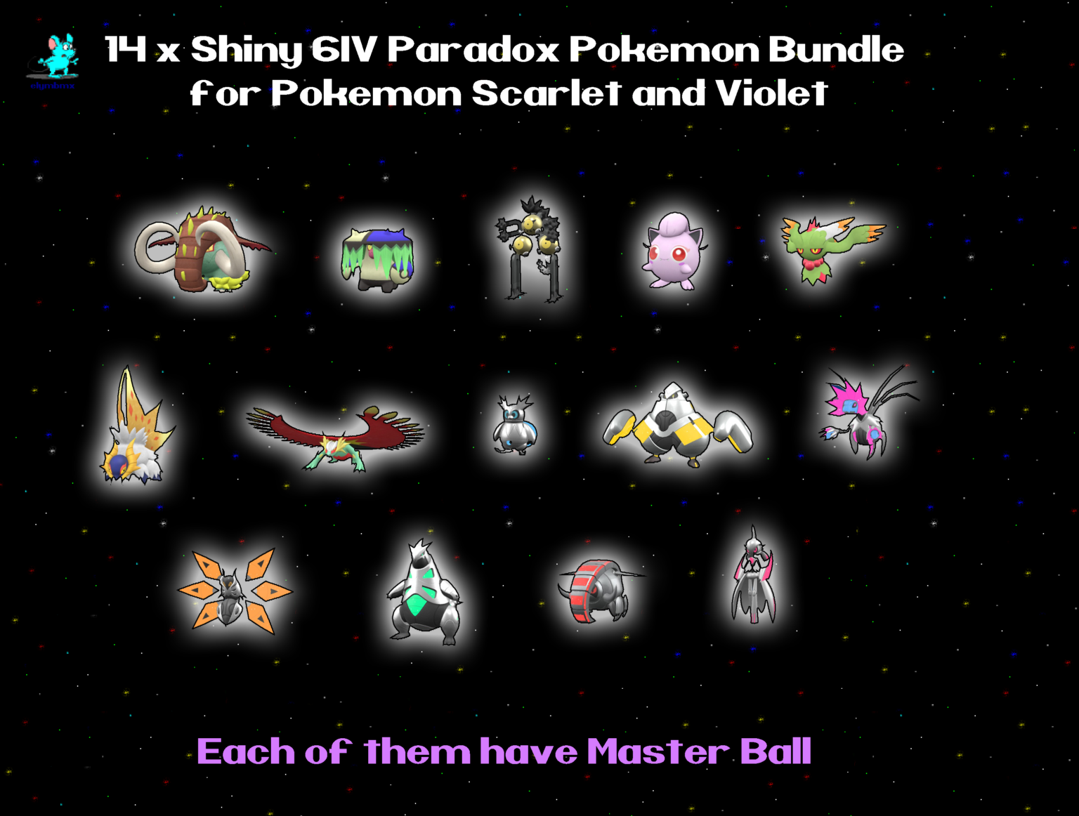 14 x Shiny 6IV Past and Future Paradox Pokemon with Master Balls Bundle ...