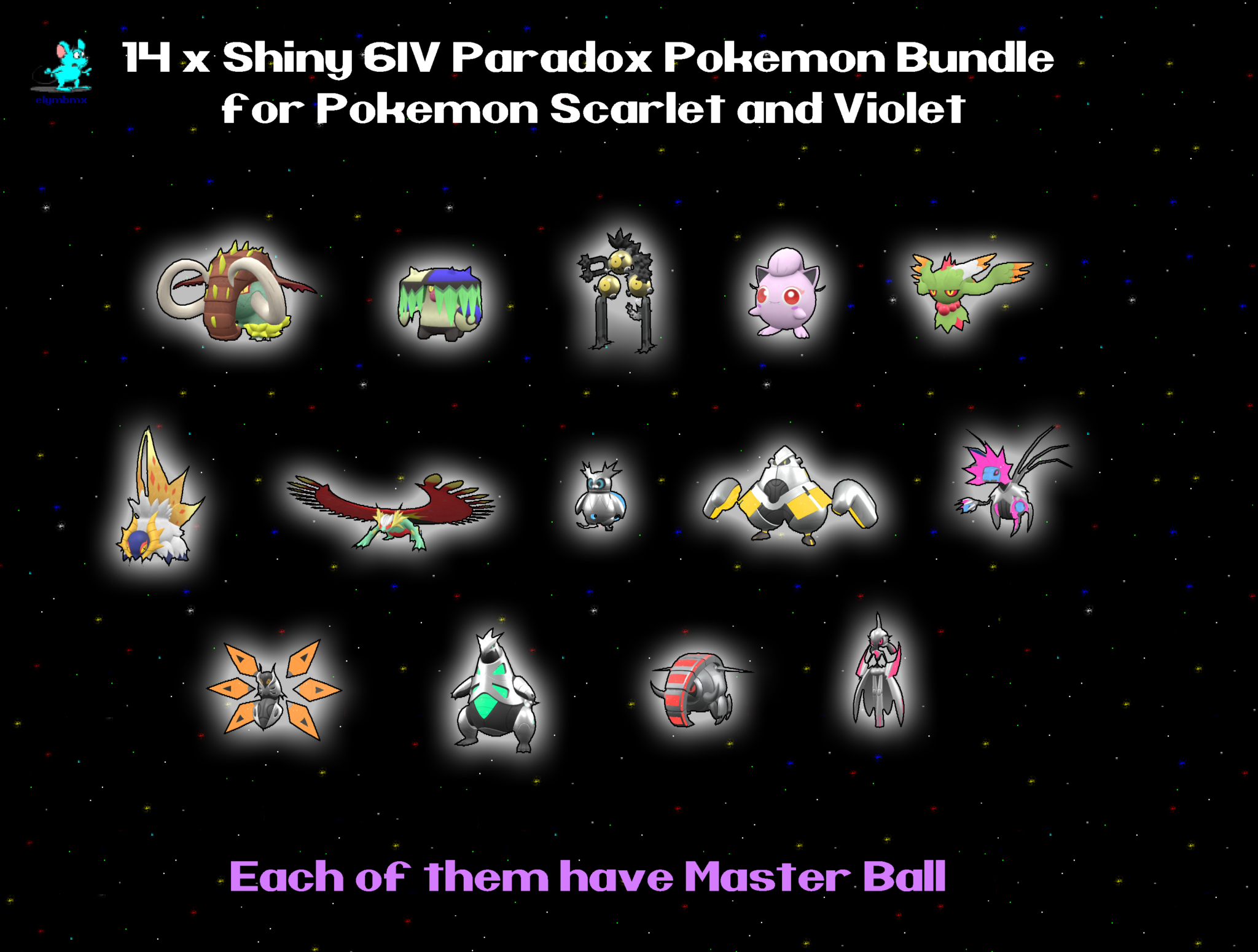 14 x Shiny 6IV Past and Future Paradox Pokemon with Master Balls Bundle for Pokemon Scarlet and ...